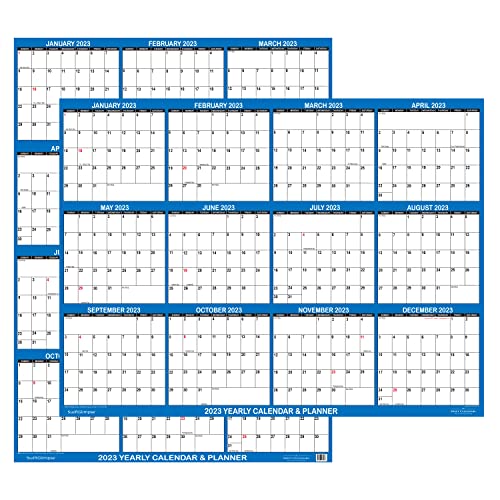 24" x 36" SwiftGlimpse 2023 Wall Calendar Erasable Large Wet & Dry Erase Laminated 12 Month Annual Yearly Wall Planner, Reversible, Horizontal/Vertical, Navy