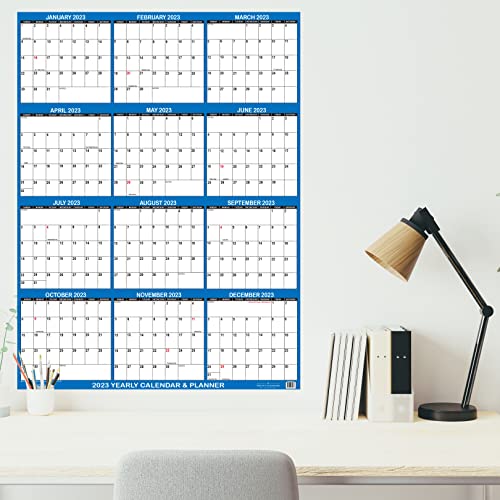 24" x 36" SwiftGlimpse 2023 Wall Calendar Erasable Large Wet & Dry Erase Laminated 12 Month Annual Yearly Wall Planner, Reversible, Horizontal/Vertical, Navy