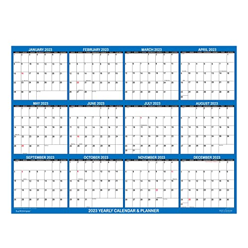 24" x 36" SwiftGlimpse 2023 Wall Calendar Erasable Large Wet & Dry Erase Laminated 12 Month Annual Yearly Wall Planner, Reversible, Horizontal/Vertical, Navy