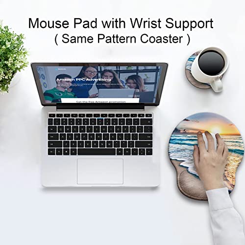 Ergonomic Mouse Pad with Wrist Support Rest,[ 20% Larger] Mousepad Gel Wrist Rest , with Coaster Non-Slip & Pain Relief for Computer, Desk, Home&Office-Beach