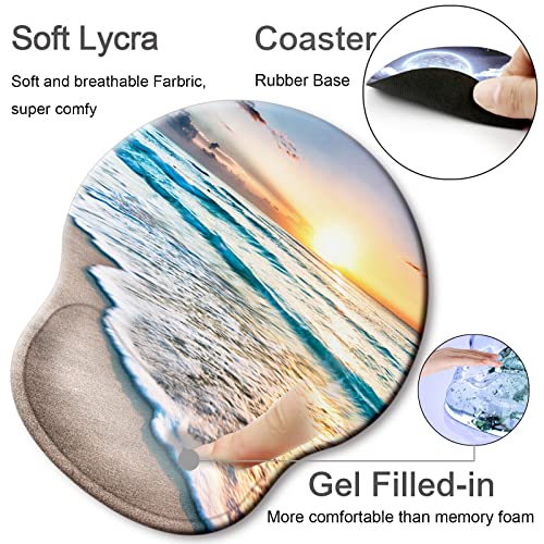 Ergonomic Mouse Pad with Wrist Support Rest,[ 20% Larger] Mousepad Gel Wrist Rest , with Coaster Non-Slip & Pain Relief for Computer, Desk, Home&Office-Beach