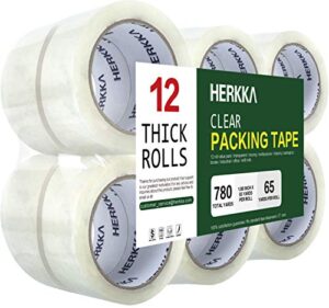 clear packing tape, herkka 12 rolls heavy duty packaging tape for shipping packaging moving sealing, thicker clear packing tape, 1.88 inches wide, 65 yards per roll, 780 total yards