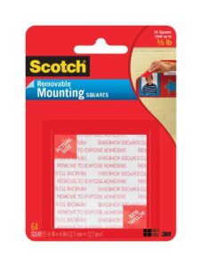 scotch removable double-sided mounting squares, 1/2 in x 1/2 in (1.27 cm x 1.27 cm) 64/pk