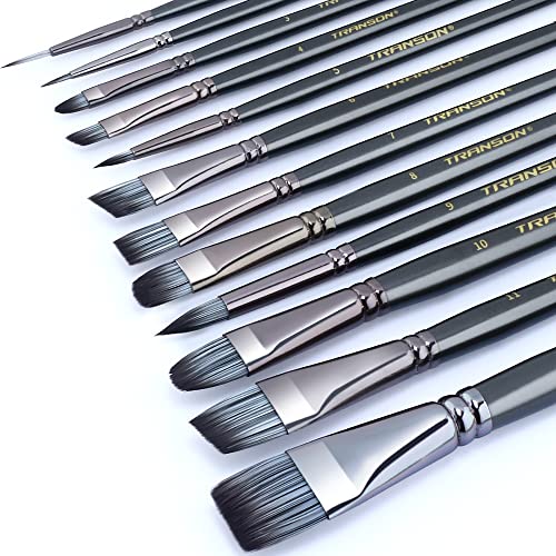 Transon Artist Paint Brush Set of 12 for Watercolor Acrylic Gouache Oil and Tempera Painting