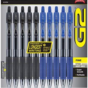 PILOT G2 Premium gel Pens, Fine Point Gel Ink Pen, 0.7 mm, Refillable & Retractable Rolling Ball, 5 Black and 5 Blue pens (Bulk pack of 10 Pens) (14784)