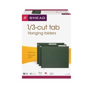 Smead Hanging File Folder with Tab, 1/3-Cut Adjustable Tab, Letter Size, Standard Green, 25 per Box (64035)