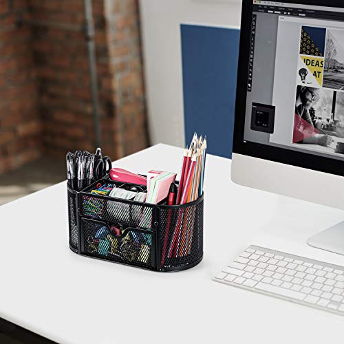 Desk Organizer Mesh Desktop Office Supplies Multi-functional Caddy Pen Holder Stationery with 8 Compartments and 1 Drawer for Office, Home, School, Classroom by Pipishell