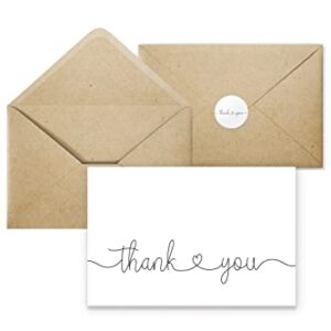 Thank You Cards with Kraft Envelopes and Stickers, Bulk Pack of 20, 4x6 Inch Professional Looking | Suitable for Business, Baby Shower, Wedding, Small Business, Graduation, Bridal Shower, Funeral