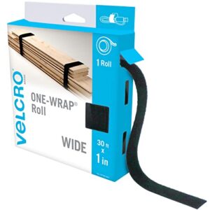 velcro brand vel-30768-ams wide straps 1 in x 30 ft roll | cut to length, reusable self-gripping tape | bundle poles, wood, pipes, lumber, garage organization for tool handles hoses, more | black, 1in