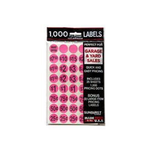 sunburst systems 7035 priced garage sale stickers, 1,000 count pre-printed labels, pink