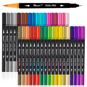 dual markers brush pen, colored pen fine point art marker & brush highlighter pen for adult coloring hand lettering writing planner art supplier(36 colors pen set)