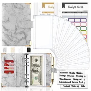 onlyesh budget binder, cash envelopes for budgeting, money organizer for cash, 28pcs budget binder with cash envelopes, marble 6-ring money saving binder(grey)