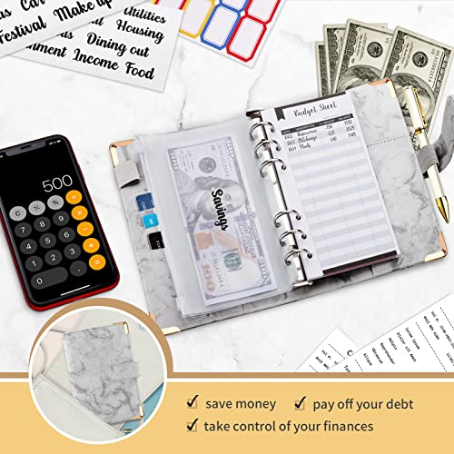 Onlyesh Budget Binder, Cash Envelopes for Budgeting, Money Organizer for Cash, 28Pcs Budget Binder with Cash Envelopes, Marble 6-Ring Money Saving Binder(Grey)