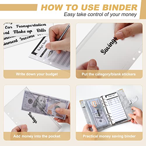 Onlyesh Budget Binder, Cash Envelopes for Budgeting, Money Organizer for Cash, 28Pcs Budget Binder with Cash Envelopes, Marble 6-Ring Money Saving Binder(Grey)