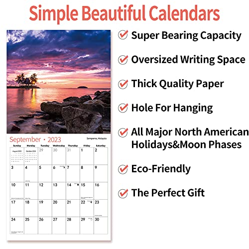 2023 Wall Calendar,14 Monthly Wall Calendar BEACHES Nov. 2022 - Dec. 2023, 12" x 24" Opened,Full Page Months Thick Paper for Gift Calendar Organizing & Planning