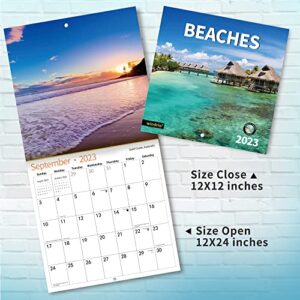 2023 Wall Calendar,14 Monthly Wall Calendar BEACHES Nov. 2022 - Dec. 2023, 12" x 24" Opened,Full Page Months Thick Paper for Gift Calendar Organizing & Planning