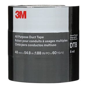 3M Duct Tape DT8, 3 Pack, Industrial Strength, Multi-Use, Black, 1.88" x 60 yd, Professional Grade Adhesive