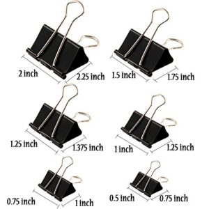 Binder Clips Paper Clamp for Paper-130 Pcs Clips Paper Binder Assorted Sizes (Black)