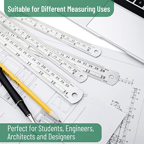 Mr. Pen Steel Rulers, 6, 8, 12, 14 inch Metal Rulers, Pack of 4