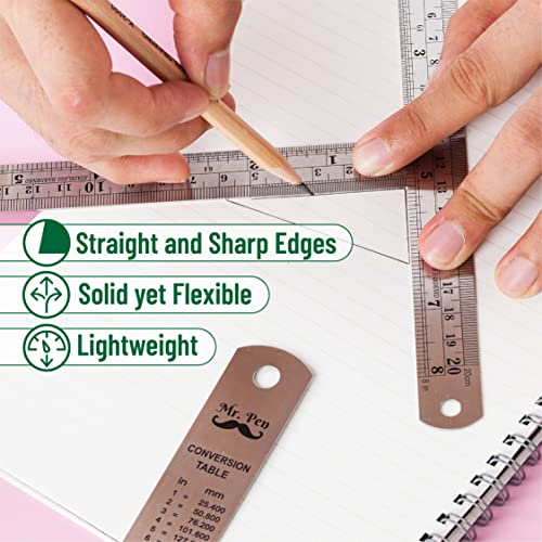 Mr. Pen Steel Rulers, 6, 8, 12, 14 inch Metal Rulers, Pack of 4