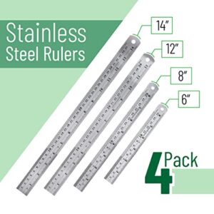 Mr. Pen Steel Rulers, 6, 8, 12, 14 inch Metal Rulers, Pack of 4