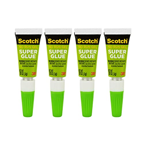 Scotch Super Glue Gel, 4-Pack of Single-Use Tubes, .017 oz each, Fast Drying, No Run Gel Formula (AD119)