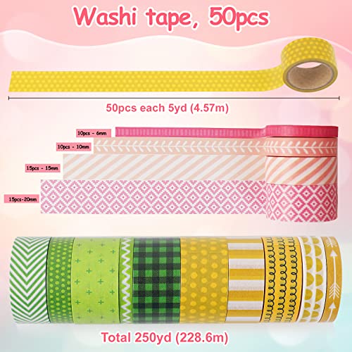 50 Rolls Washi Tape Set, Decorative Adhesive Tape for Scrapbook, Arts & Crafts, Journals, and Planners, Each Rolls 5yd Total 250yd (Pink)