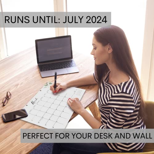 Aesthetic 2023 Modern Greenery Desk Calendar - Runs Until July 2024 - 17"x11" Desktop/Wall Calendar for Easy Organizing