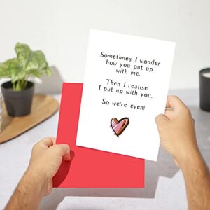 We Put up with Each Other! Funny Anniversary Card - Wedding Anniversary Card - Birthday Cards for Him - Birthday Cards for her - Witty Card for Husband - Banter Card for Wife Anniversary Card - A5