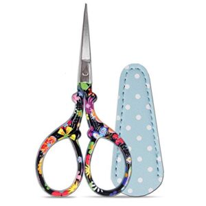 hisuper sewing scissors sharp scissors embroidery scissors crafting threading scissors with leather scissors cover for needlework craft art work manual sewing handicraft diy tool