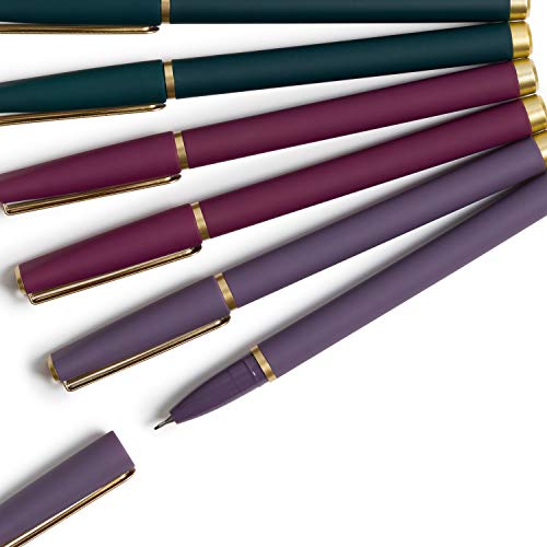 U Brands Soft Touch Catalina Felt Tip Pens, 0.7mm Emerald, Maroon and Purple Barrels, Black Ink, 6 Count (4520A04-24)