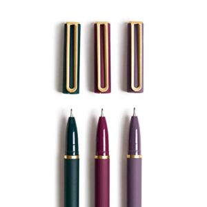 U Brands Soft Touch Catalina Felt Tip Pens, 0.7mm Emerald, Maroon and Purple Barrels, Black Ink, 6 Count (4520A04-24)