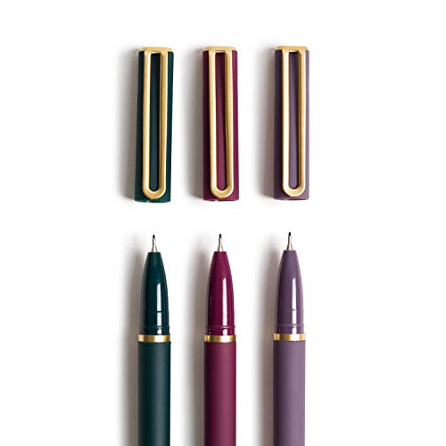 U Brands Soft Touch Catalina Felt Tip Pens, 0.7mm Emerald, Maroon and Purple Barrels, Black Ink, 6 Count (4520A04-24)