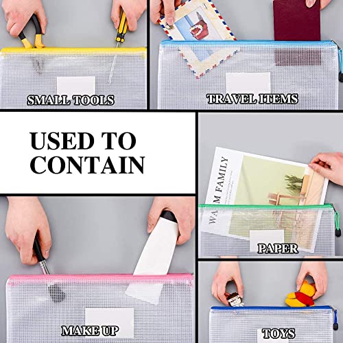 Sooez 20 Pack Zipper Pouch, Mesh Zipper Pouch with Label Pocket, Durable Pouches for Organization, Board Game Storage, Zipper Bag Waterproof, Document Bag Letter/A4