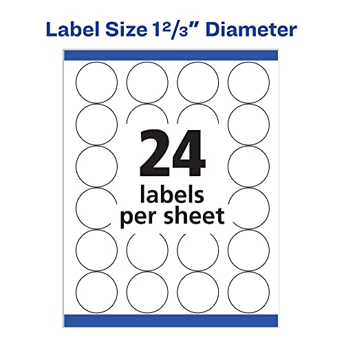 Avery High Visibility Printable Round Labels with Sure Feed, 1-2/3" Diameter, White, 600 Customizable Blank Labels (5293)