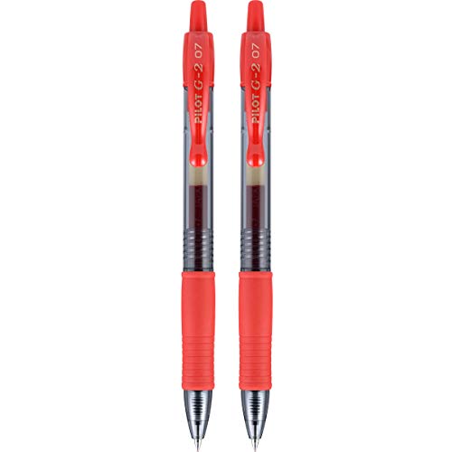 PILOT G2 Premium Refillable & Retractable Rolling Ball Gel Pens, Fine Point, Red Ink, 2 Count (Pack of 1)