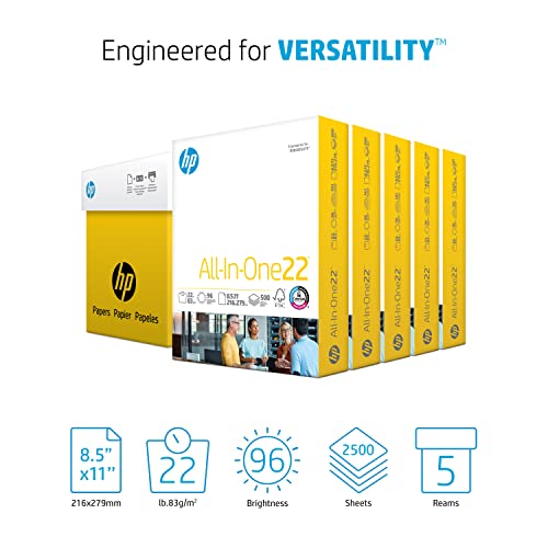 HP Printer Paper | 8.5x 11 Paper | All-In-One 22 lb | 5 Ream Case - 2,500 Sheets | 96 Bright| Made in USA - FSC Certified | 207000C