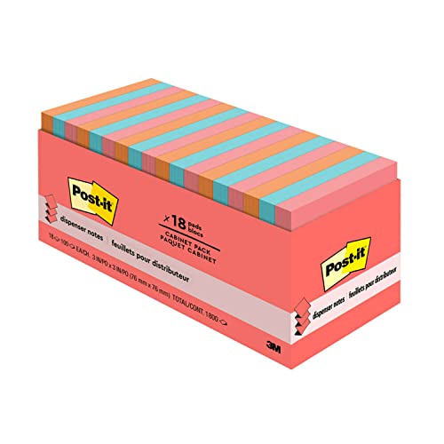 Post-it Pop-up Notes, 3x3 in, 18 Pads, America's #1 Favorite Sticky Notes, Poptimistic Collection, Bright Colors (Pink, Orange, Blue), Clean Removal, Recyclable (R330-18CTCP)