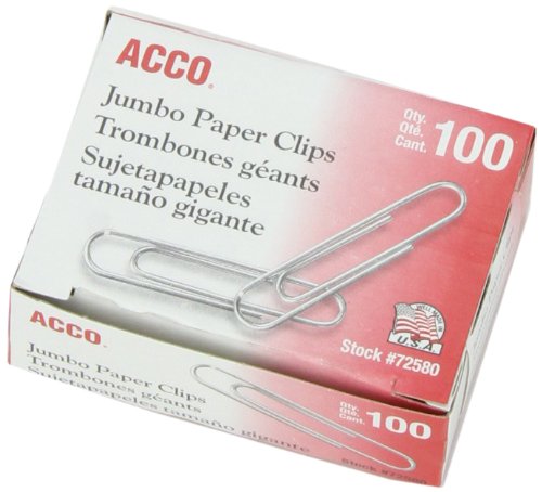 ACCO Paper Clips, Jumbo, Smooth, Economy, 10 Boxes, 100/Box (72580),Silver