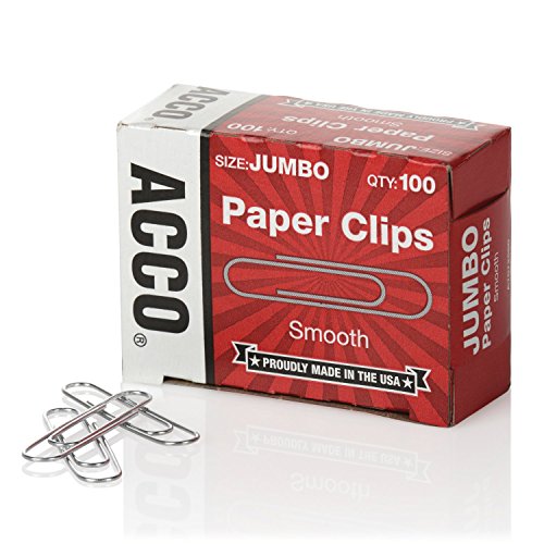 ACCO Paper Clips, Jumbo, Smooth, Economy, 10 Boxes, 100/Box (72580),Silver