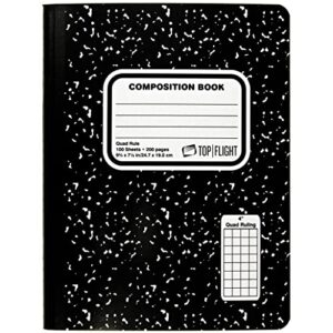 top flight sewn marble composition book, black/white, quad rule, 4 squares per inch, 9.75 x 7.5 inches, 100 sheets (41320)