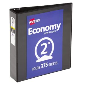 Avery Economy View 3 Ring Binder, 2" Round Rings, 1 Black Binder (05730)