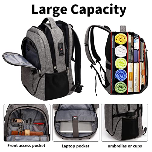 SHRRADOO Anti Theft Laptop Backpack Travel Backpacks Bookbag with usb Charging Port for Women & Men School College Students Backpack Fits 15.6 Inch Laptop Grey