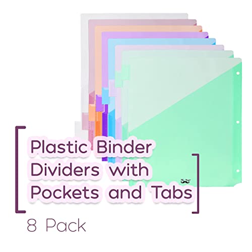 Mr. Pen- Binder Dividers with Pockets and Tabs, 8 Pack, Pocket Dividers for 3 Ring Binder with Tabs, Binder Dividers with Pockets, Dividers with Pockets, Binder Divider, Plastic Dividers with Pockets