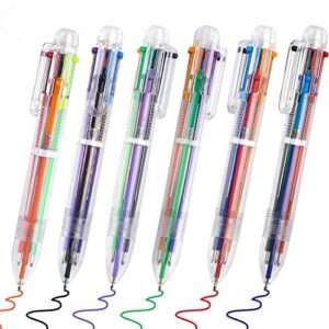 Eeoyu 6 Pack Multicolor Pens 0.5mm 6-in-1 Retractable Ballpoint Pens 6 Colors Transparent Barrel Ballpoint Pen for Office School Supplies Students Children Gift