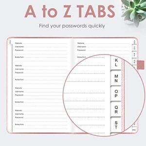 Elegant Password Book with Alphabetical Tabs - Hardcover Password Book for Internet Website Address Login - 5.2" x 7.6" Password Keeper and Organizer w/Notes Section & Back Pocket (Rose Gold)