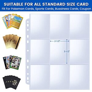 Fabmaker 36 Pack Trading Card Sleeve Pages, Holds 648 Cards, 9 Pocket Trading Card Storage, 11 Holes Card Sleeves Binder Sheets Fit 3 Ring Binder for MTG, Sport Card, Game Card, Business Cards, Coupon