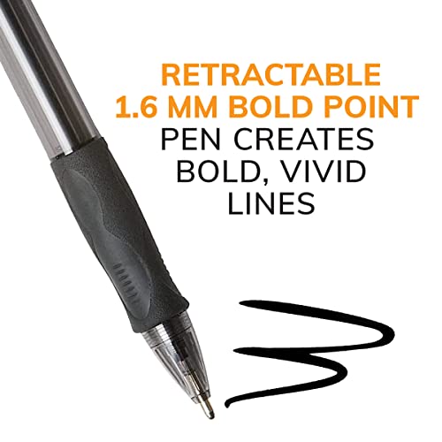 BIC Glide Bold Black Ballpoint Pens, Bold Point (1.6mm), 12-Count Pack, Retractable Ballpoint Pens With Comfortable Full Grip