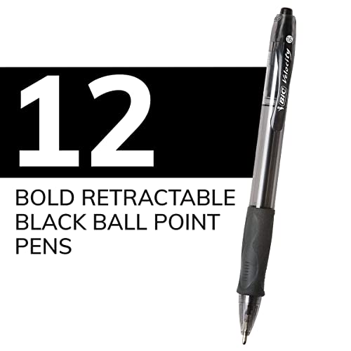 BIC Glide Bold Black Ballpoint Pens, Bold Point (1.6mm), 12-Count Pack, Retractable Ballpoint Pens With Comfortable Full Grip