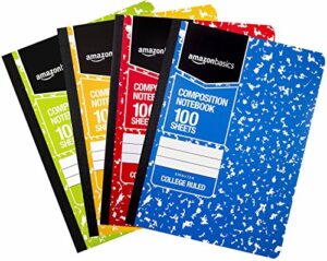 amazon basics college ruled composition notebook, 100 sheet, assorted marble colors, 4-pack